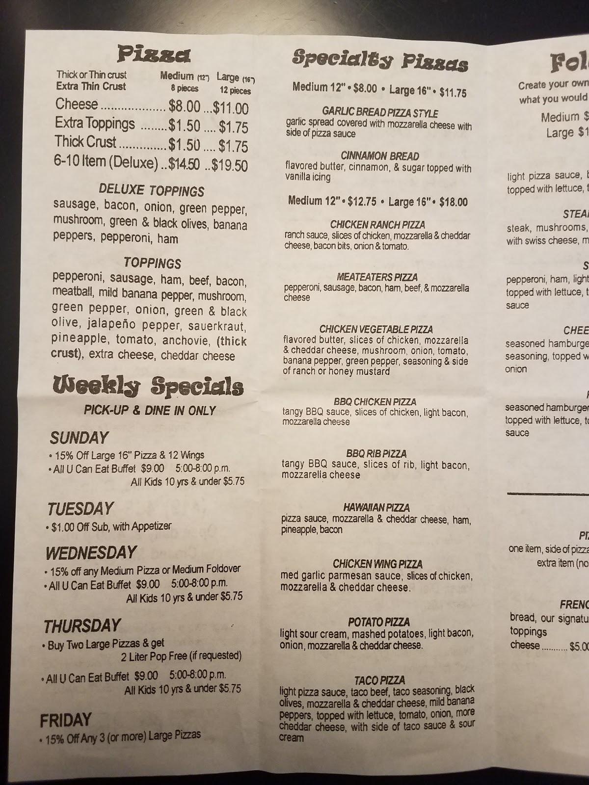 Menu at Pean's Pizza Subs & Sudz pizzeria, Monroeville, 44 S Main St