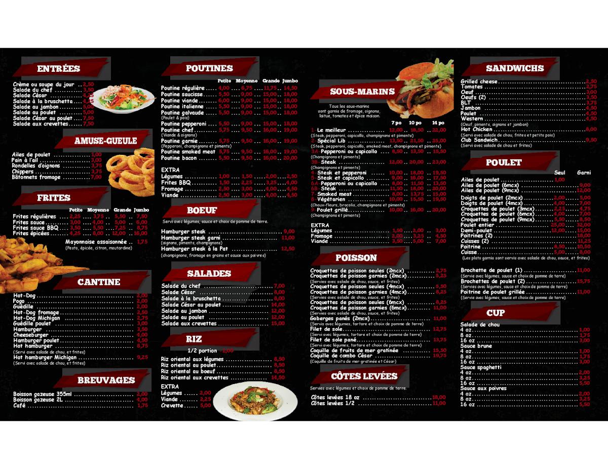 Menu au Resto Pub Le Lib, Saint-Liboire