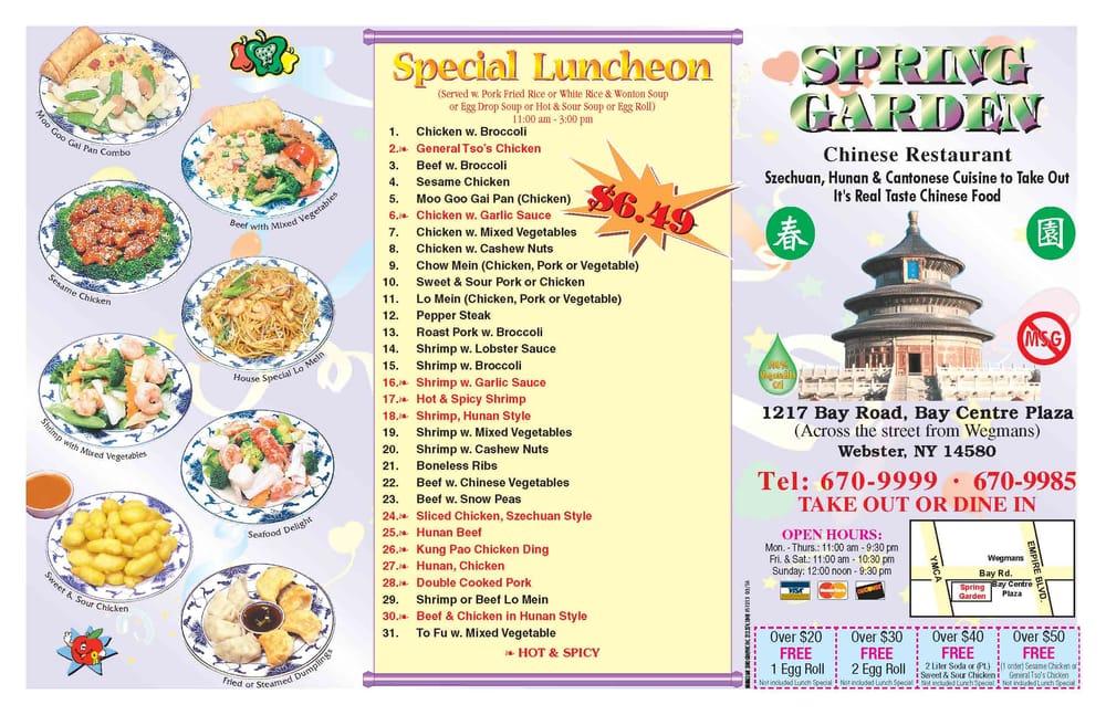 Menu at Spring Garden restaurant, Rochester