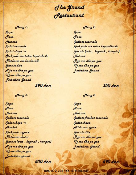 Menu at The Grand Restaurant, Gostivar