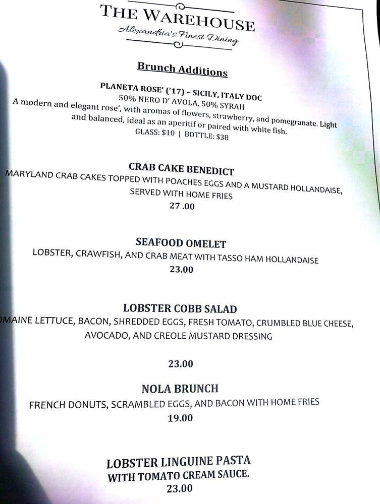 Menu at The Warehouse steakhouse, Alexandria, 214 King St