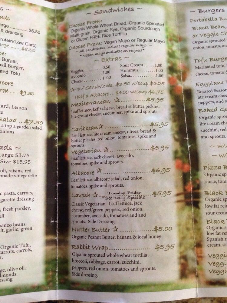 Menu at Watson's Veggie Garden cafe, Visalia