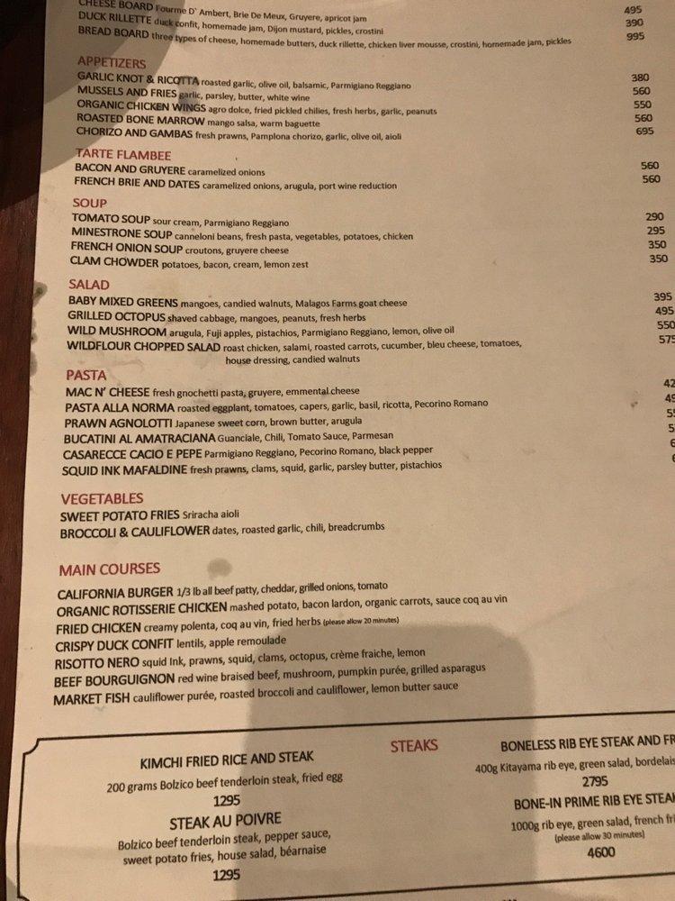 Menu at Wildflour Restaurant - BGC, Taguig, Ground Floor Six/NEO 4th Avenue