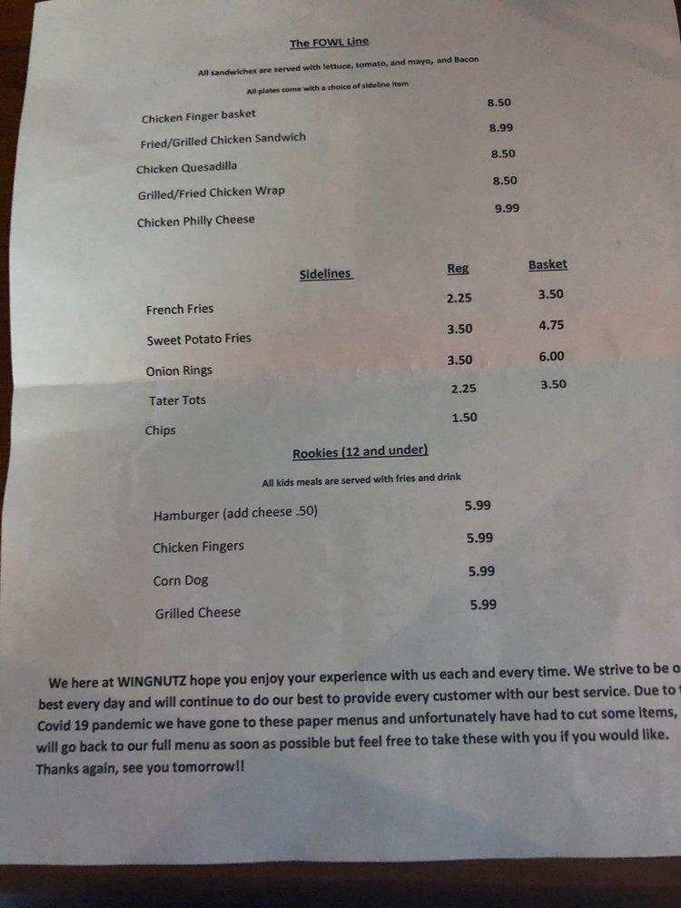 Menu at Wingnutz pub & bar, Fountain Inn