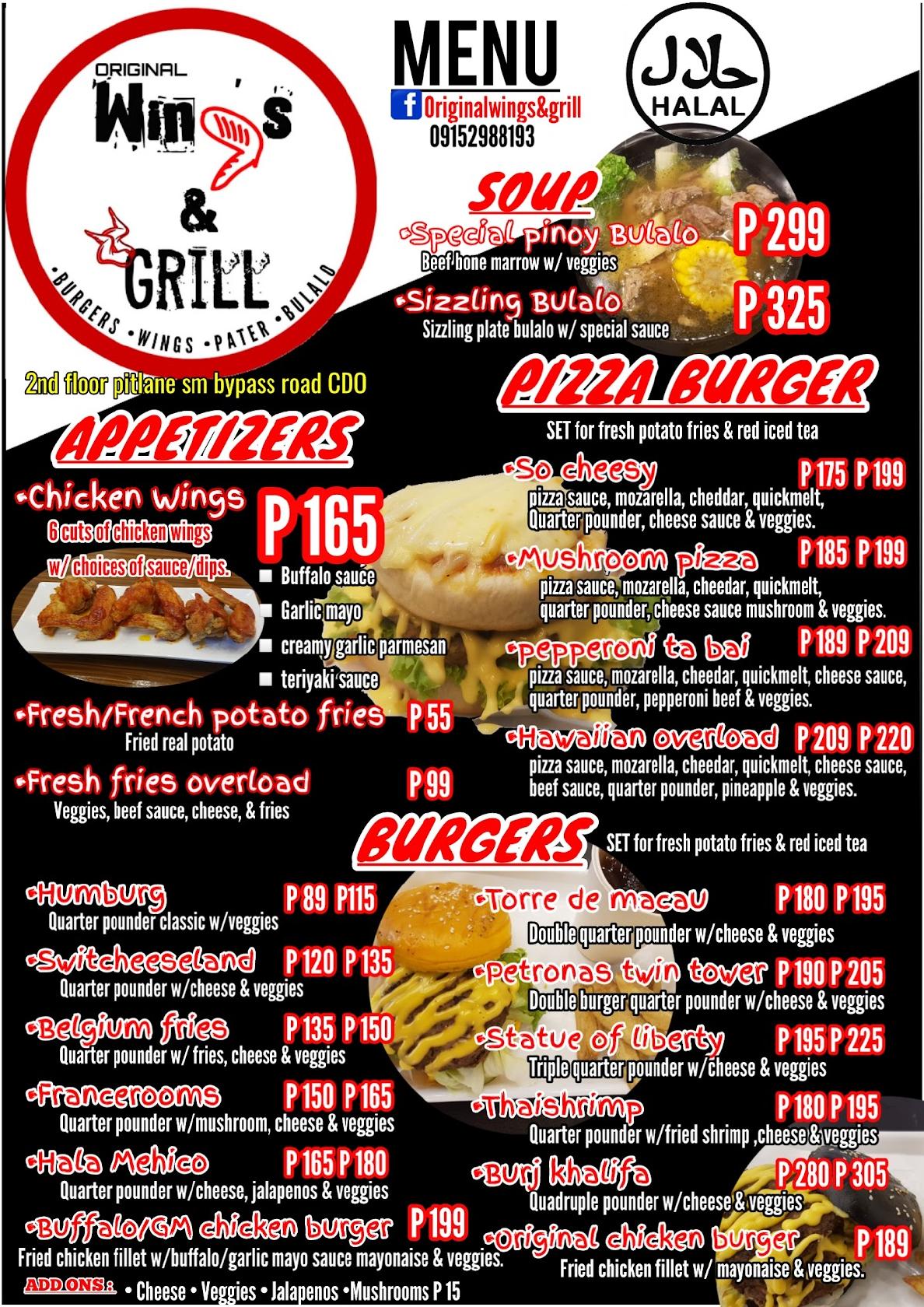 Menu at Bufalums Burger restaurant, Cagayan de Oro