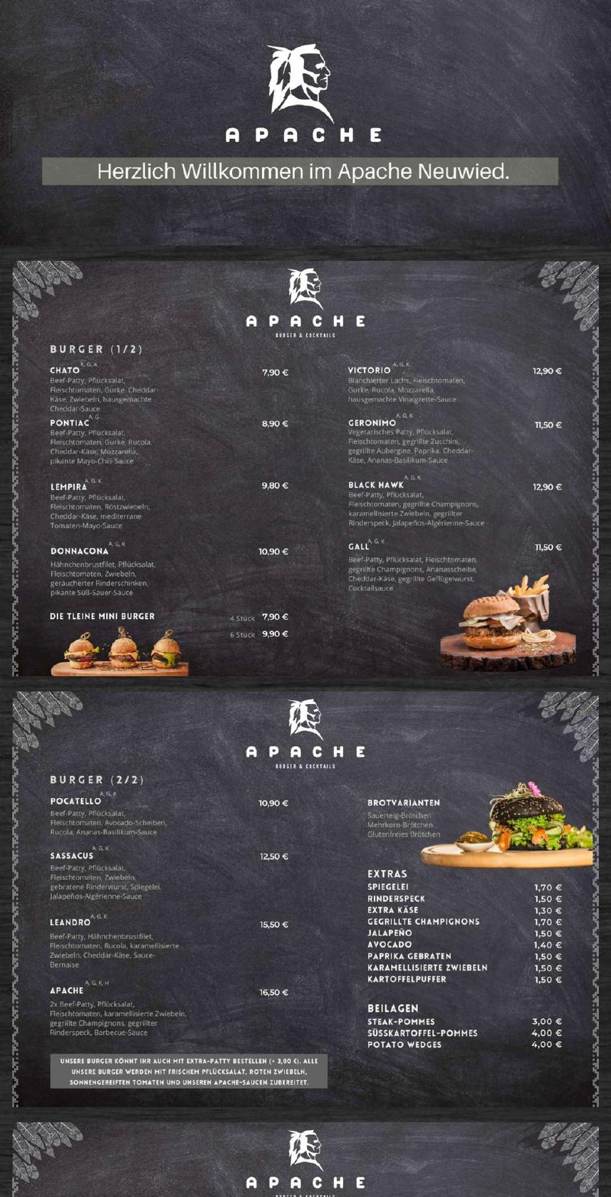 Speisekarte von APACHE - Burger & Cocktails restaurant, Neuwied