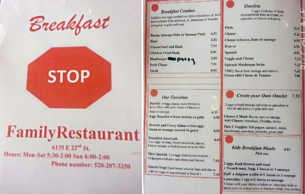 Menu at Breakfast Stop Family Restaurant, Tucson, E 22nd St