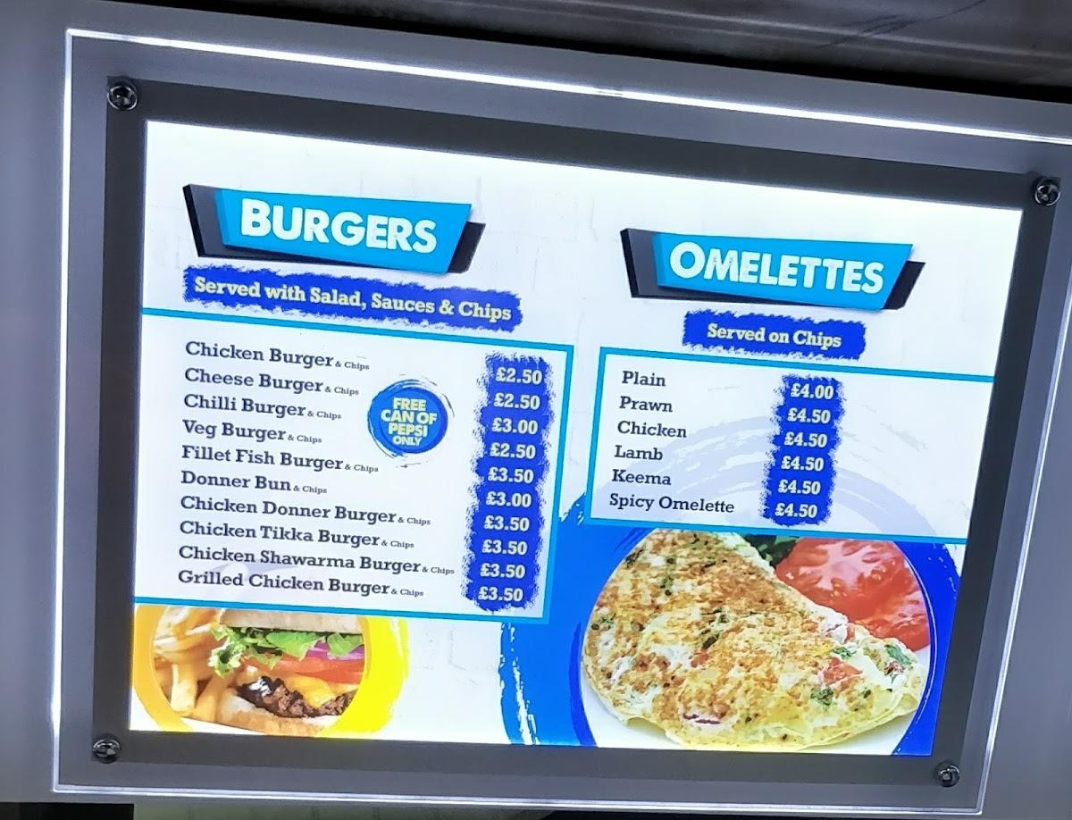 Menu at Briercliffe Chippery restaurant, Burnley