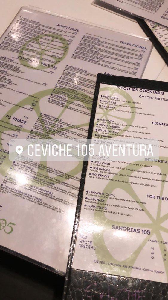 Menu at CVI.CHE 105 restaurant, Aventura
