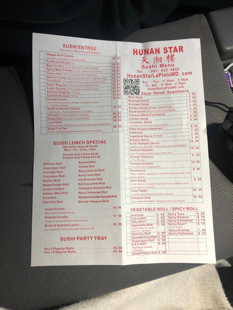 Menu at Hunan Star restaurant, La Plata