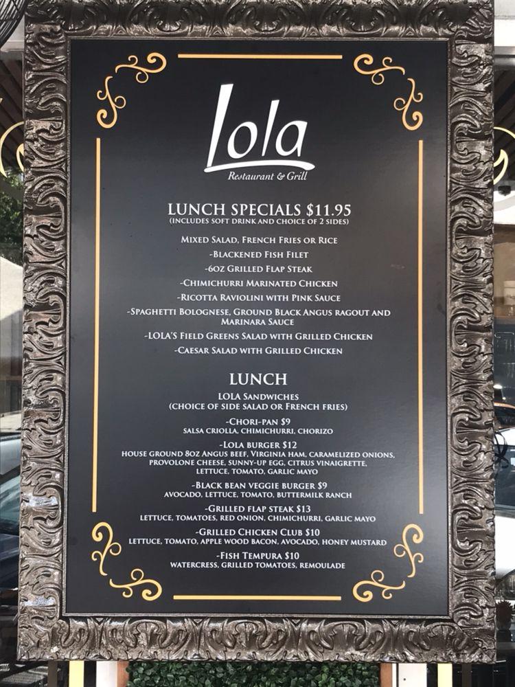 Menu at Lola Restaurant & Grill, Miami Beach, Collins Ave