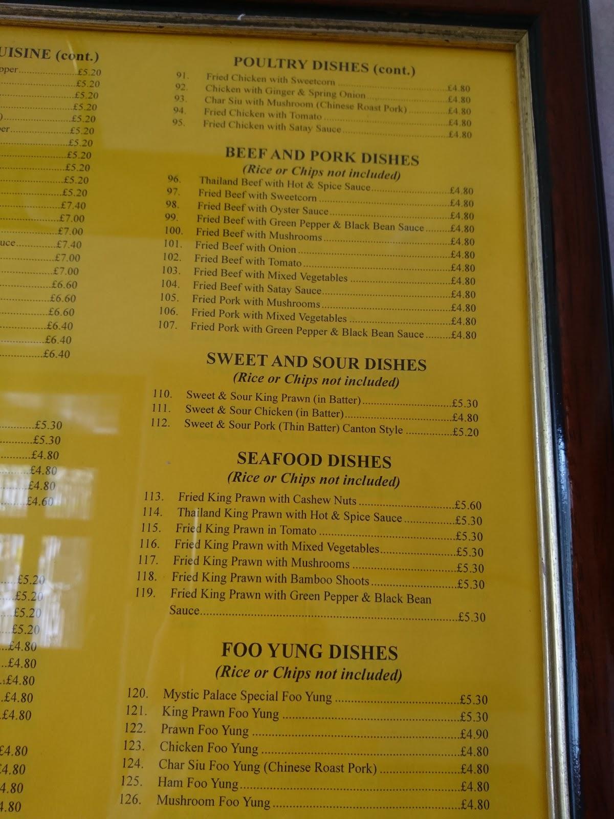Menu at Mystic Palace fast food, Gretna