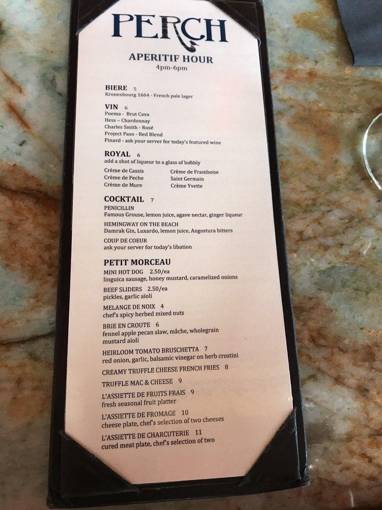 Menu at Perch restaurant, Los Angeles