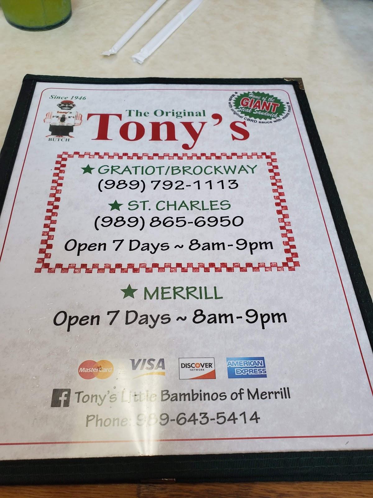 Menu at Tony's Original Restaurants, Saint Charles