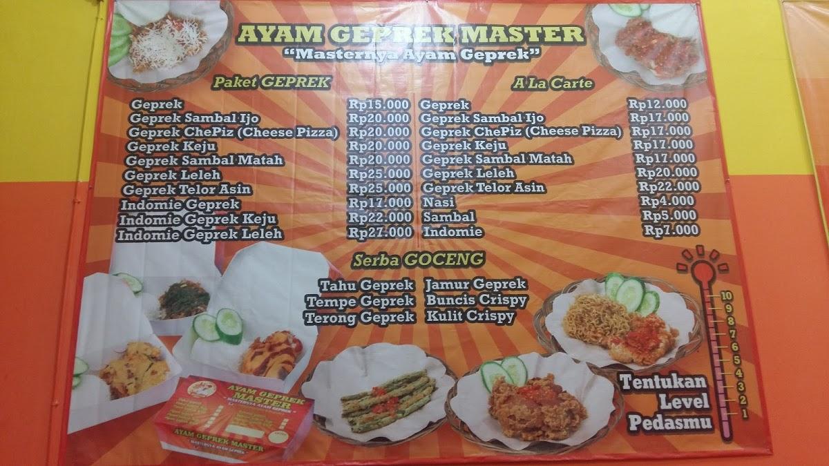 Menu at Ayam Geprek Master restaurant, Jakarta, Jl. Serdang Raya No.19