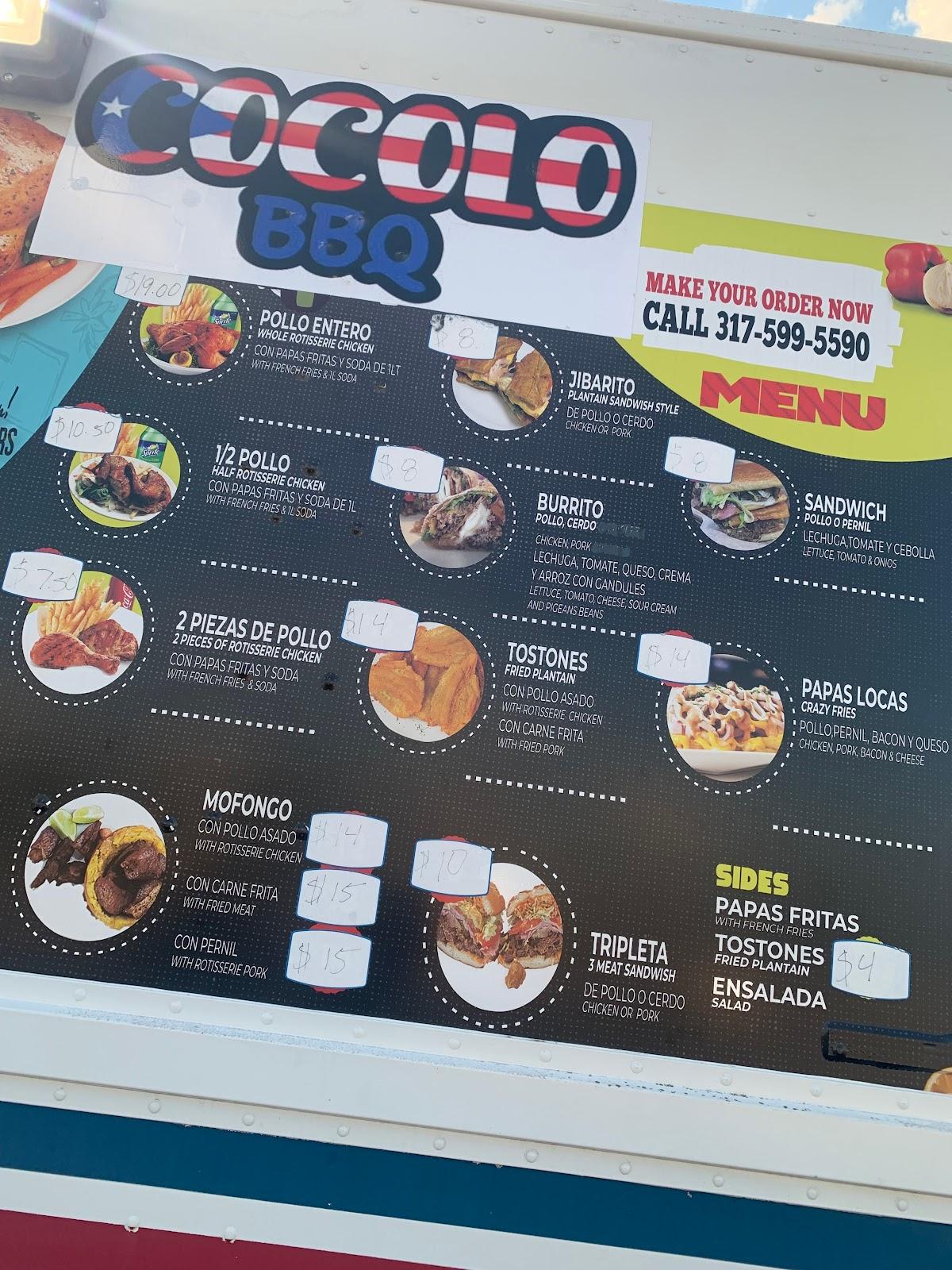 Carta de COCOLO BBQ, Indianapolis, 407 S Warman Ave