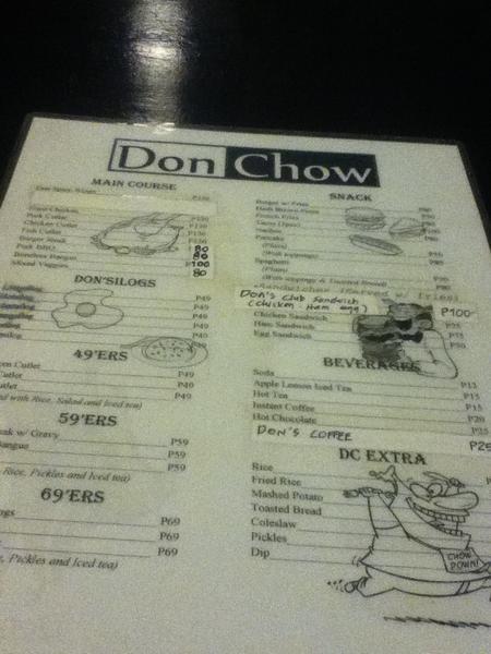 Menu at Don Chow, Baguio, 03 Alfonso Tabora Barangay