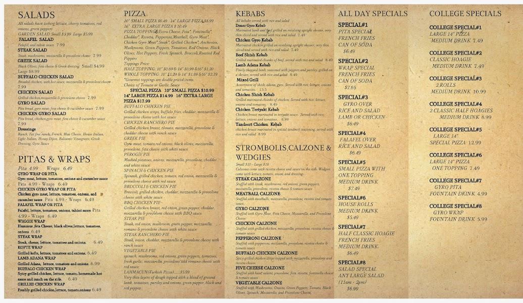 Menu at Forbes Gyro pizzeria, Pittsburgh