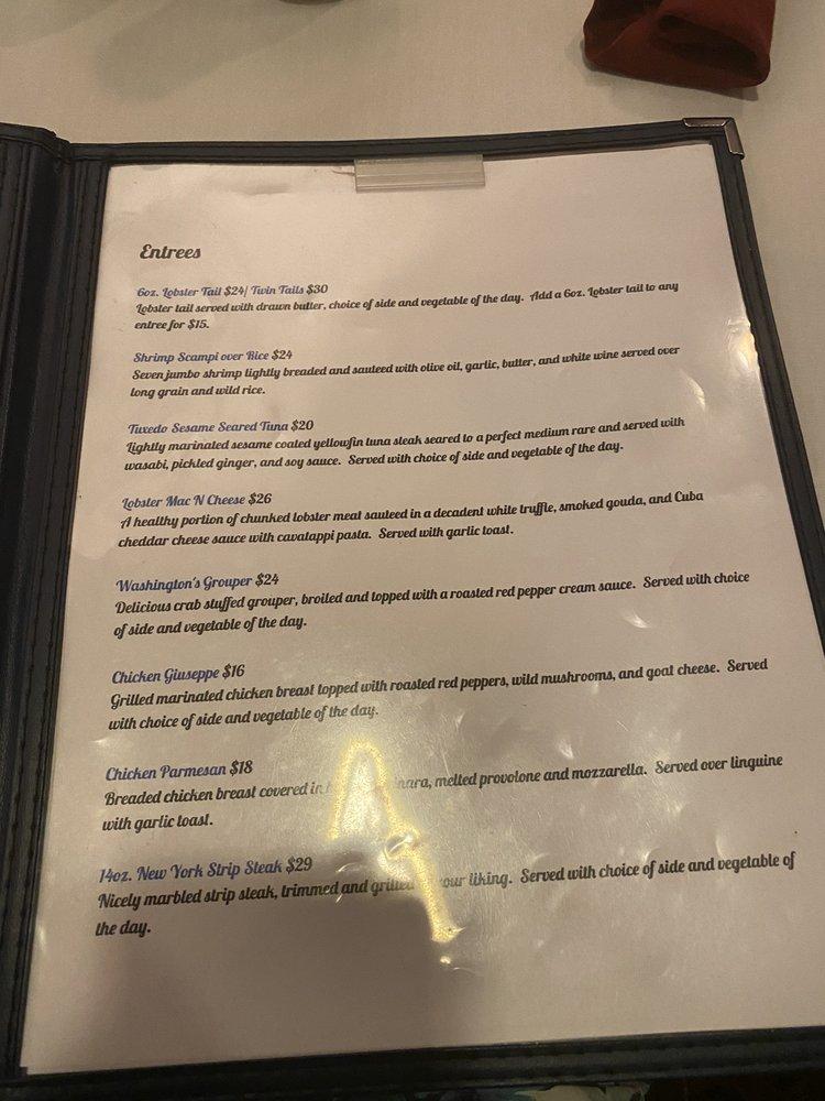 Menu at Moonwinks restaurant, Cuba