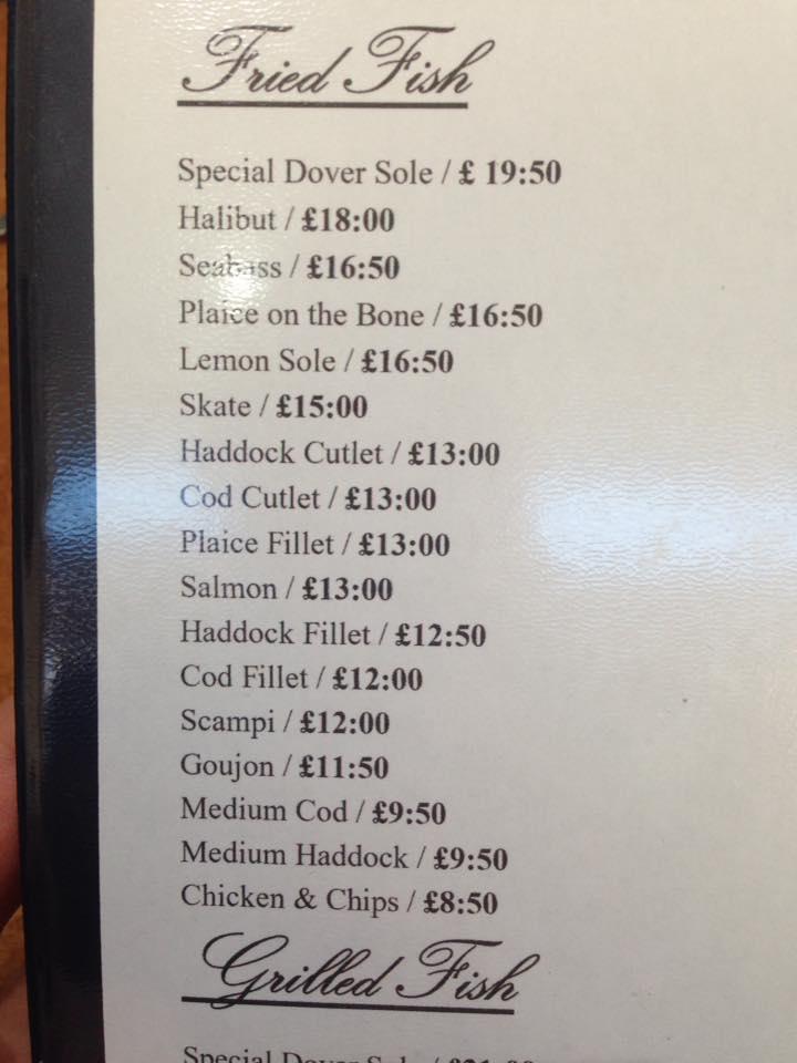 Menu at Nautilus fast food, London