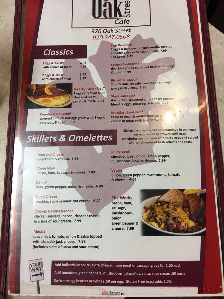 Menu at Oak Street Cafe, De Pere