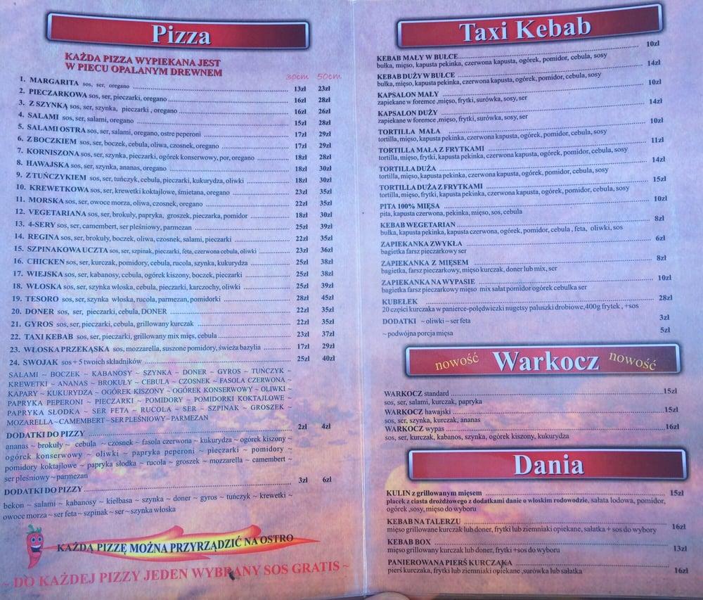 Menu at Pizzeria Taxi Kebab, Dobre Miasto