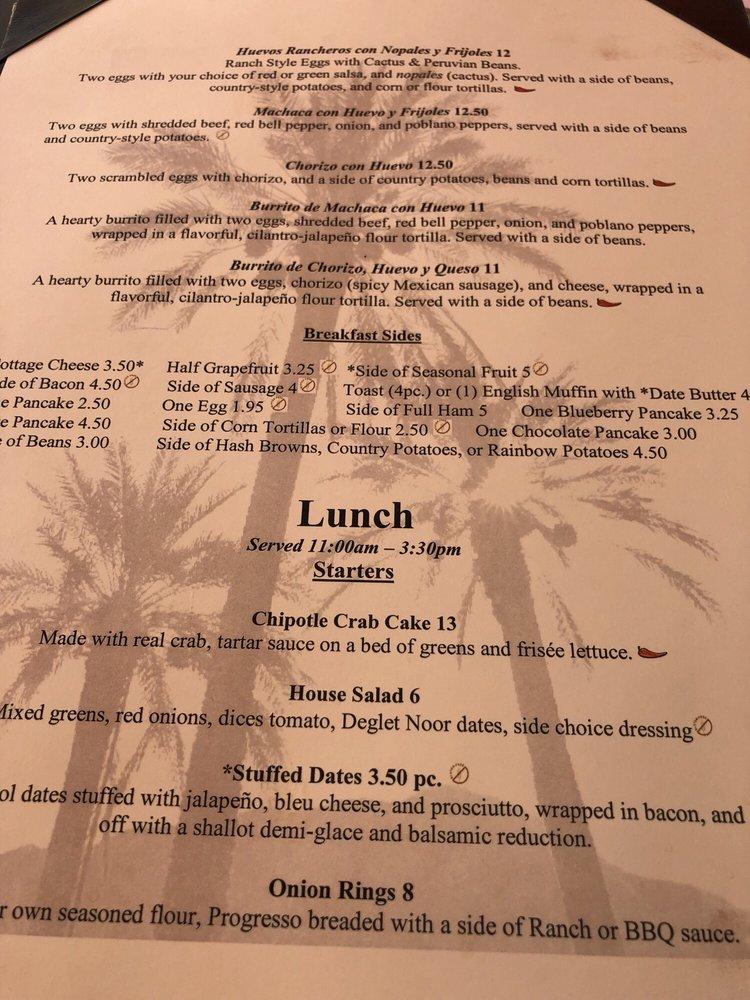Menu at The Cafe at Shields, Indio, CA-111