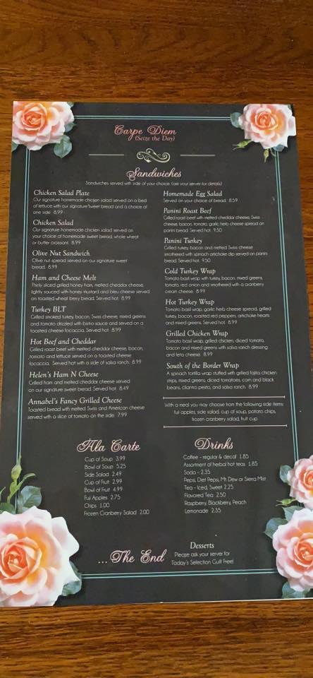 Menu at Annabel Lee’s Tea Room and Boutique restaurant, Jacksonville