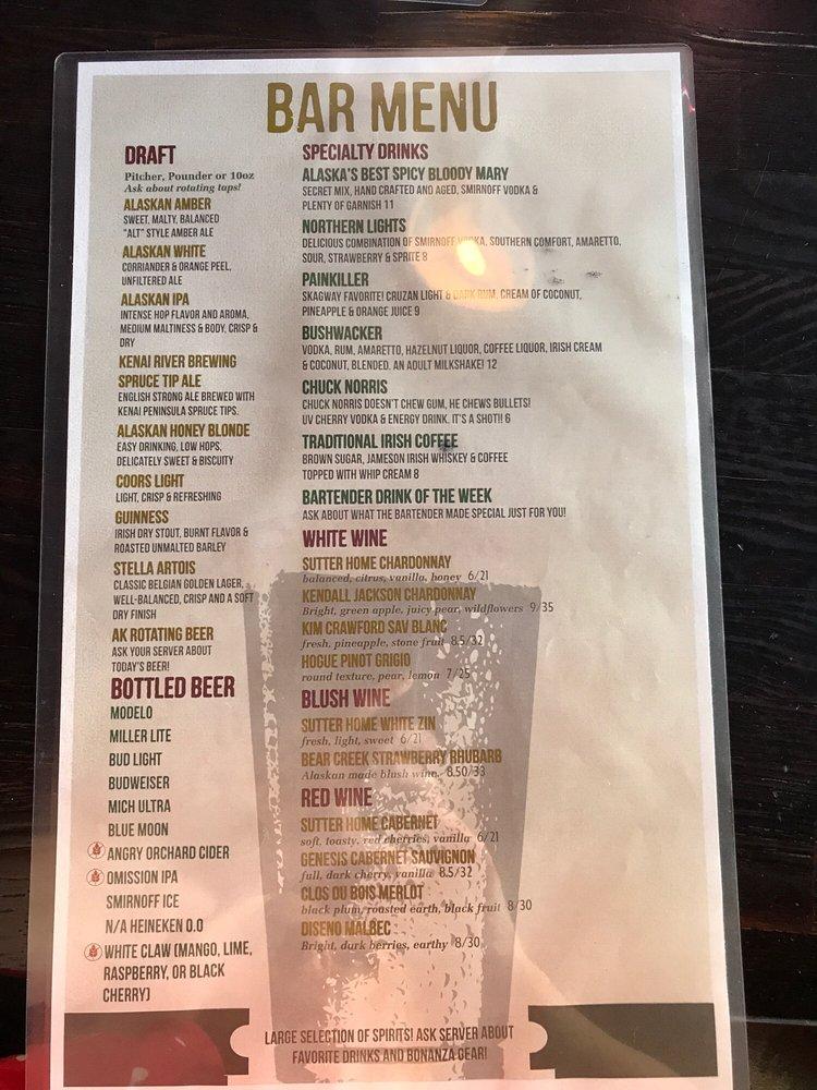 Menu at Bonanza Bar & Grill, Skagway