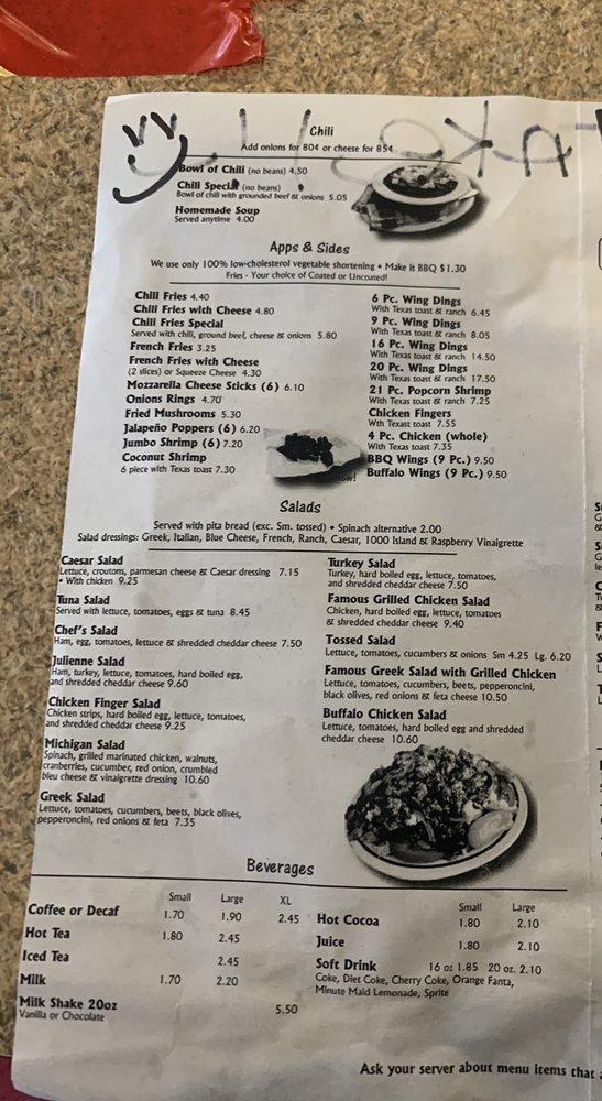 Menu at L George's Coney Island restaurant, Southfield, Northwestern Hwy