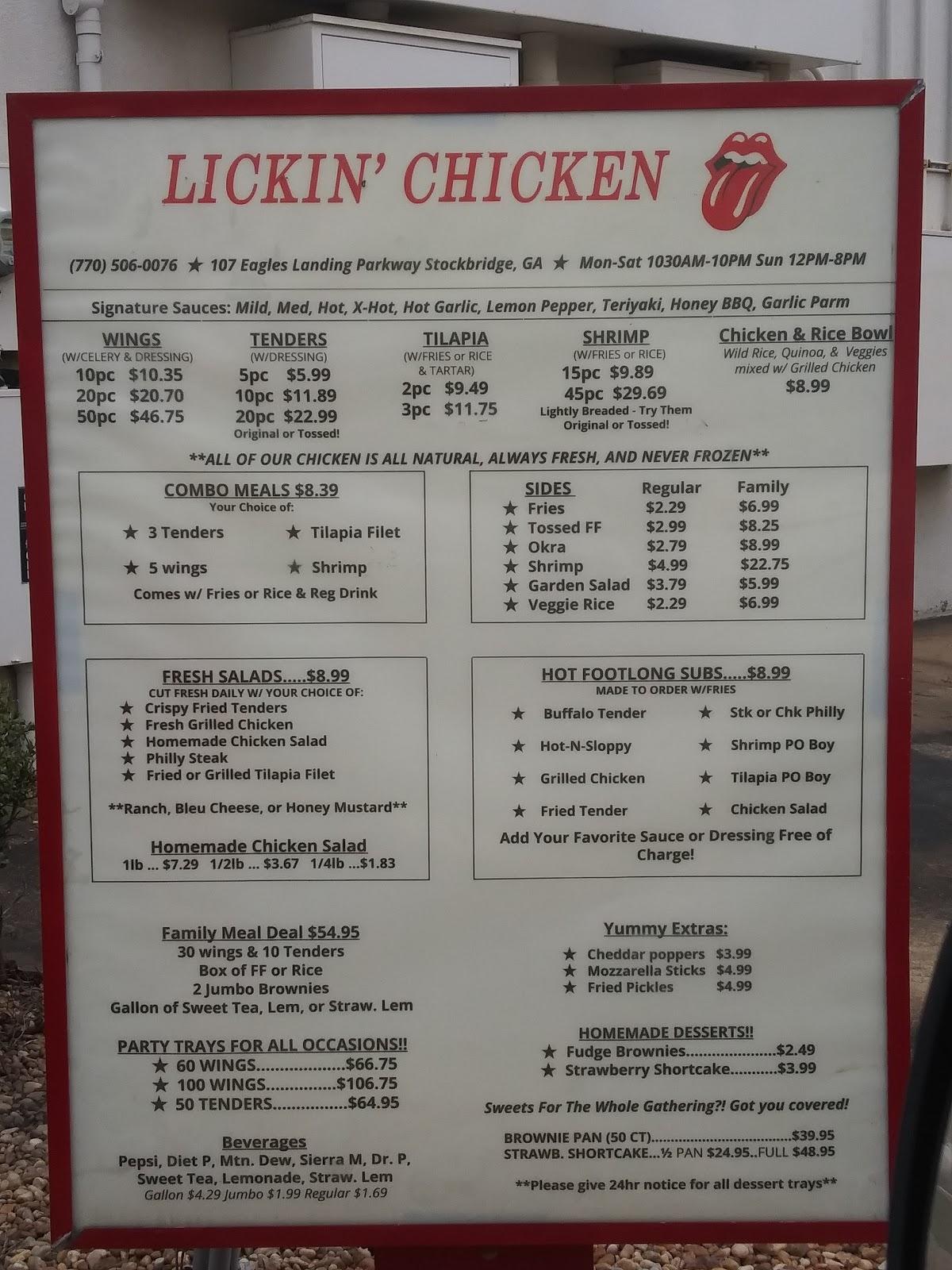 Menu at LICKIN' CHICKEN restaurant, Stockbridge