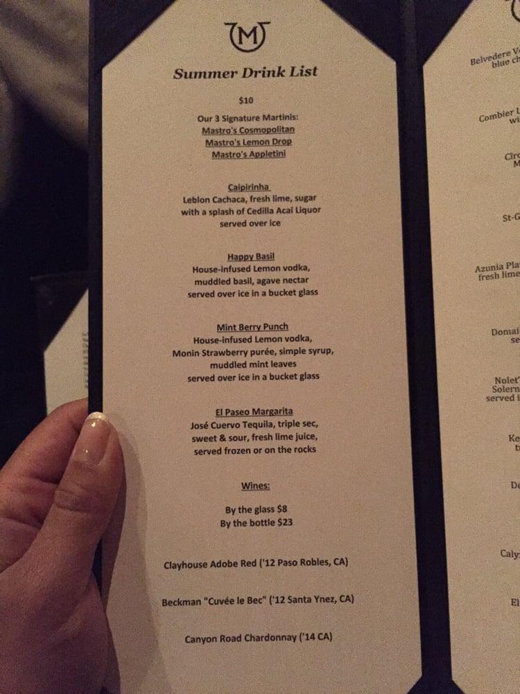 Menu at Mastro's Steakhouse, Palm Desert, El Paseo STE 120