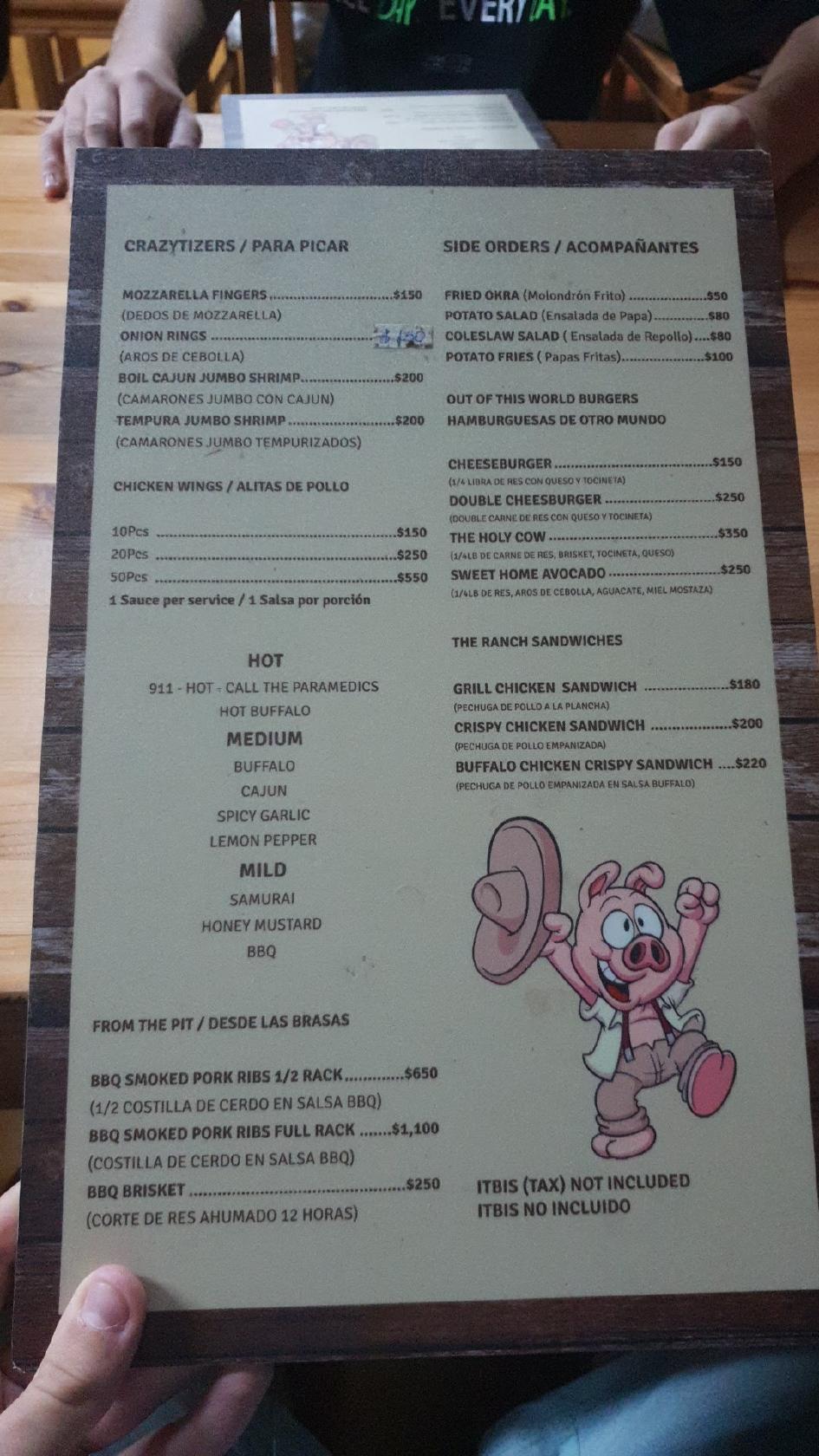 Menu at Crazy Ranch restaurant, Sosúa, 5