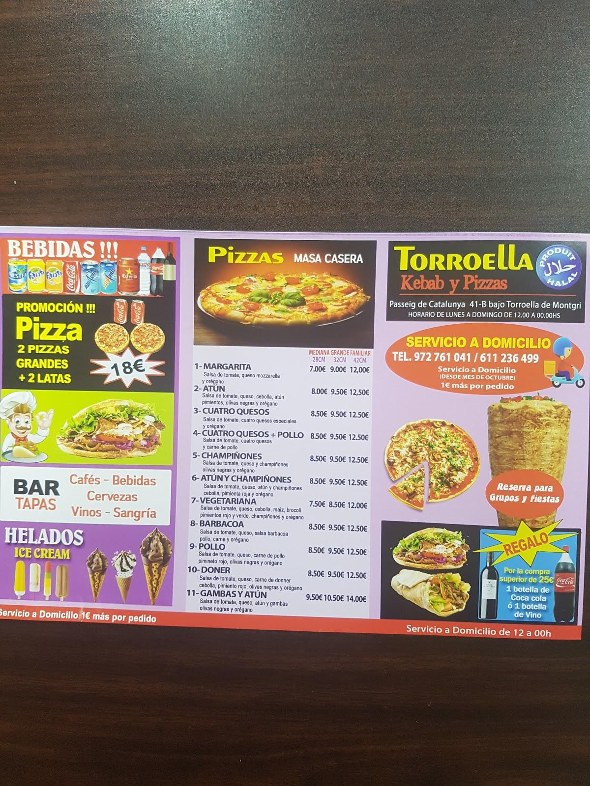 Menu at Doner Kebab y Pizzeria, Torroella de Montgrí