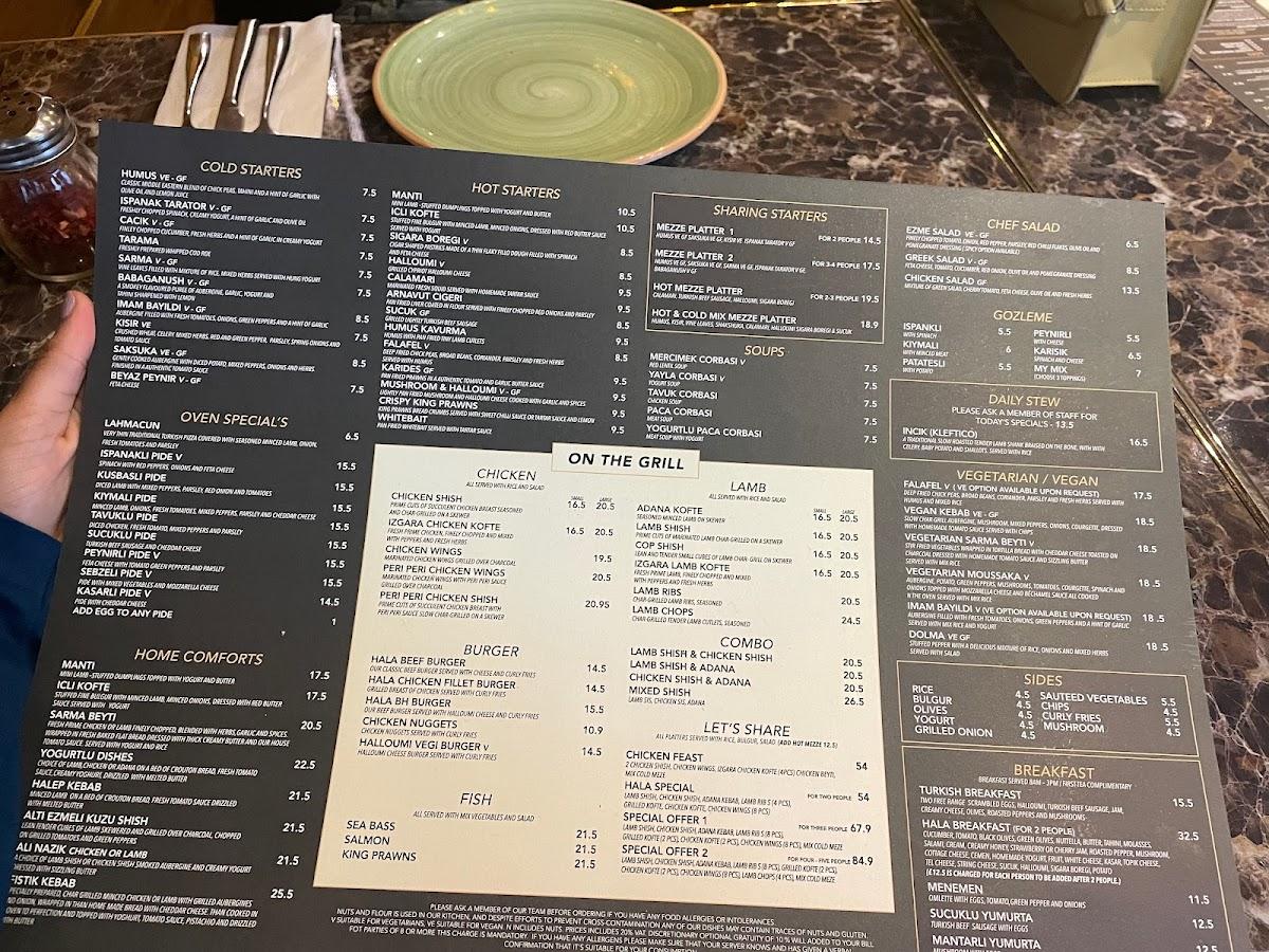 Menu at Hala Restaurant, London, 29-31 Grand Parade