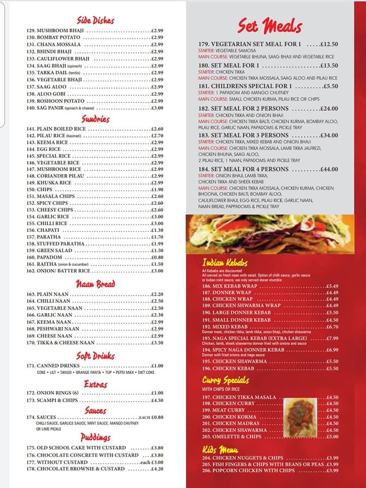 Menu at Naga Spice restaurant, Scunthorpe