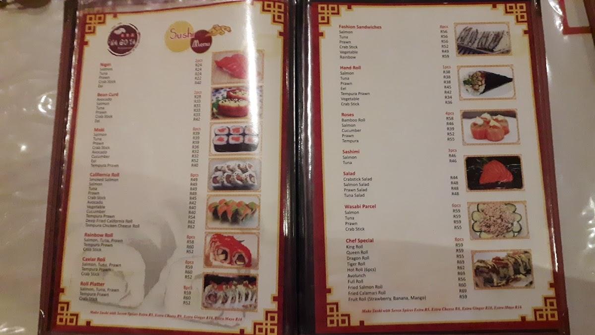 Menu at Nagoya Restaurant, Bloemfontein