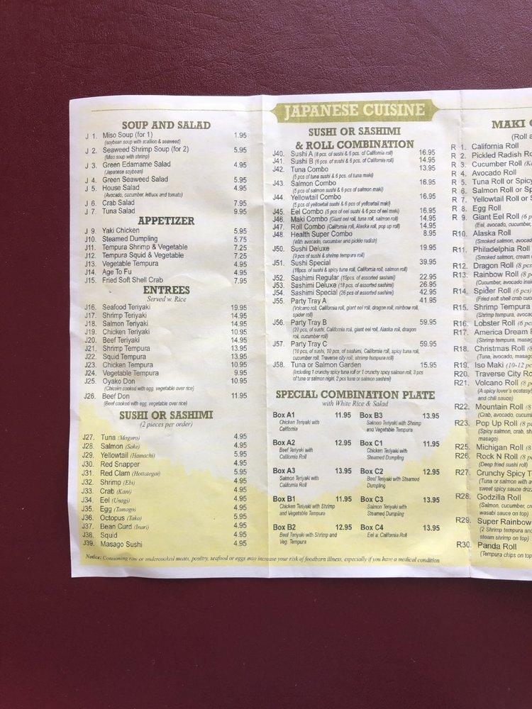 Menu at Panda North restaurant, Traverse City