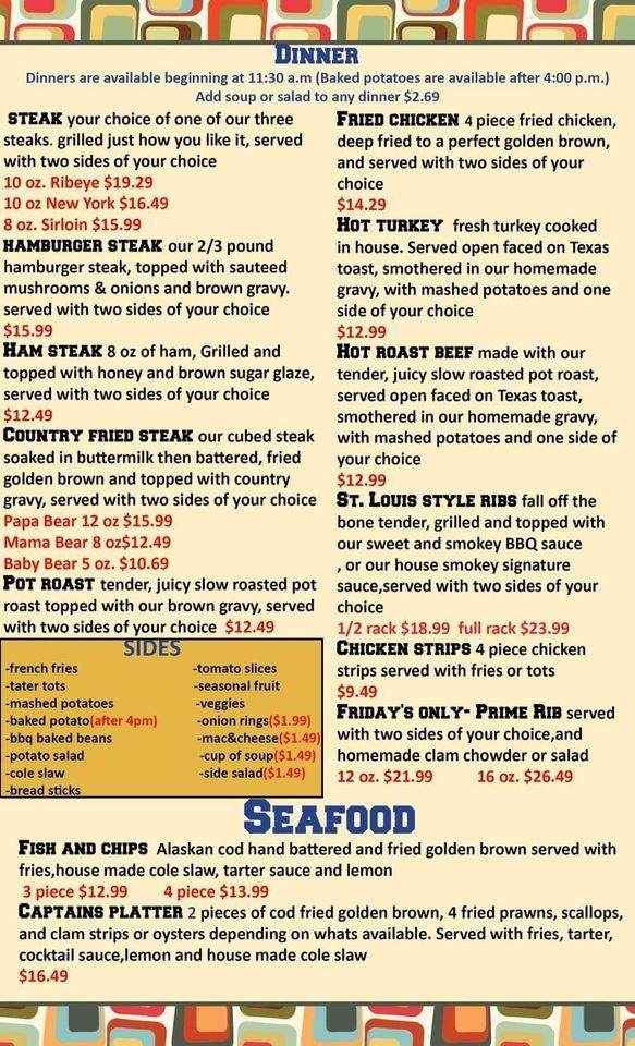 Menu at Papa Bears Restaurant And Lounge, Morton