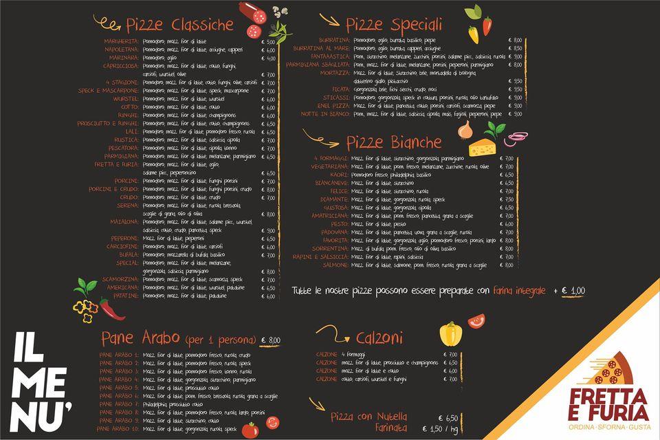 Menu at Fretta e furia pizzeria, Arcola