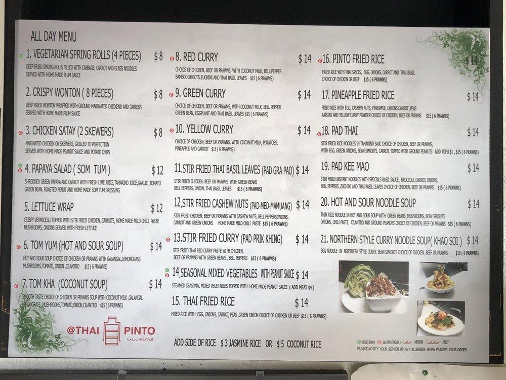 Menu at @THAI PINTO CUISINE restaurant, Chemainus