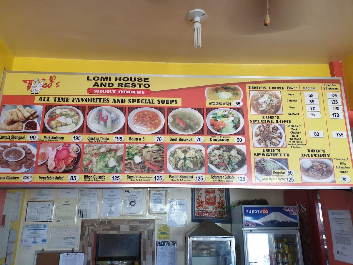 Menu at Tod's Lomi House & Resto restaurant, Malay