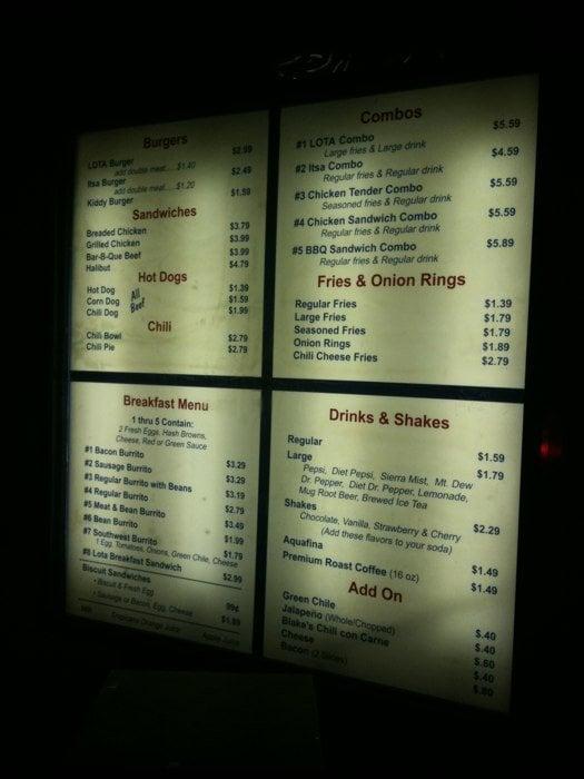 Menu at Blake's Lotaburger fast food, Albuquerque, Paradise Blvd NW