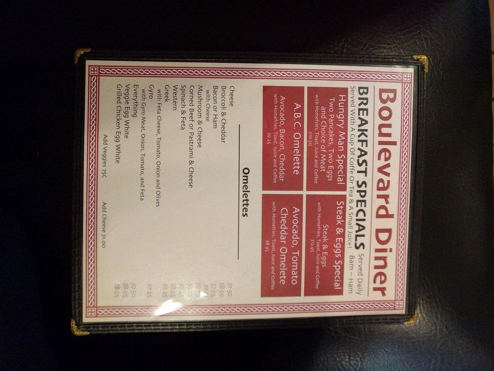 Menu at Boulevard Diner restaurant, Scranton