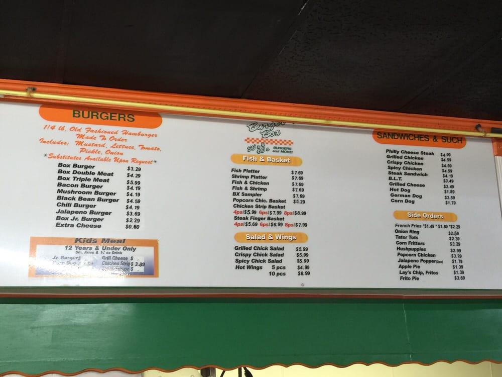 Menu at Burger Box fast food, Pantego, W Park Row Dr
