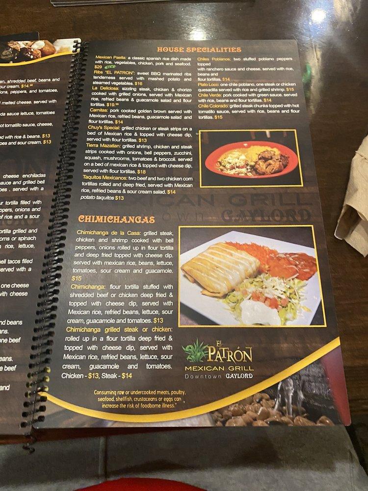 Menu at El Patron Grill restaurant, Gaylord