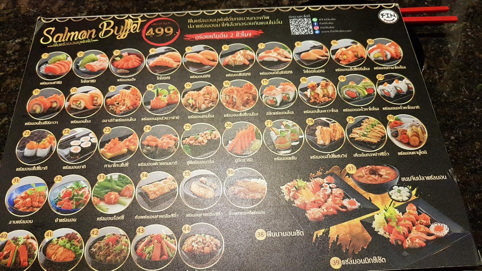 Menu at Fin Shabu Buffet restaurant, Pattaya City, Sukhumvit Rd.