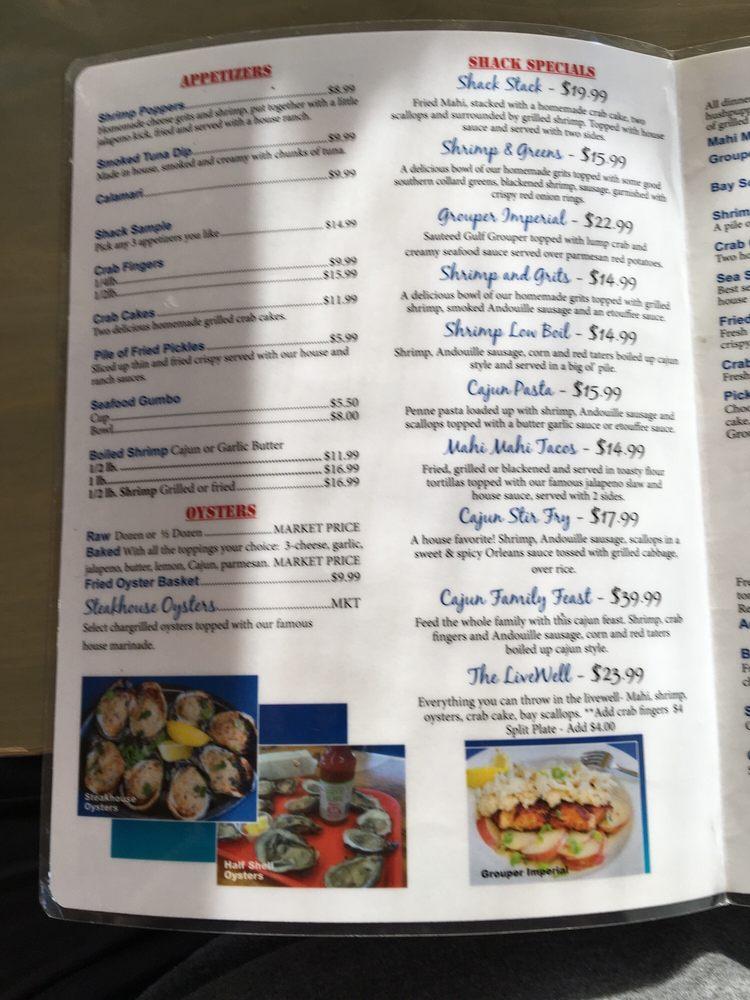 Menu at Gary's Oyster Shack restaurant, Panama City