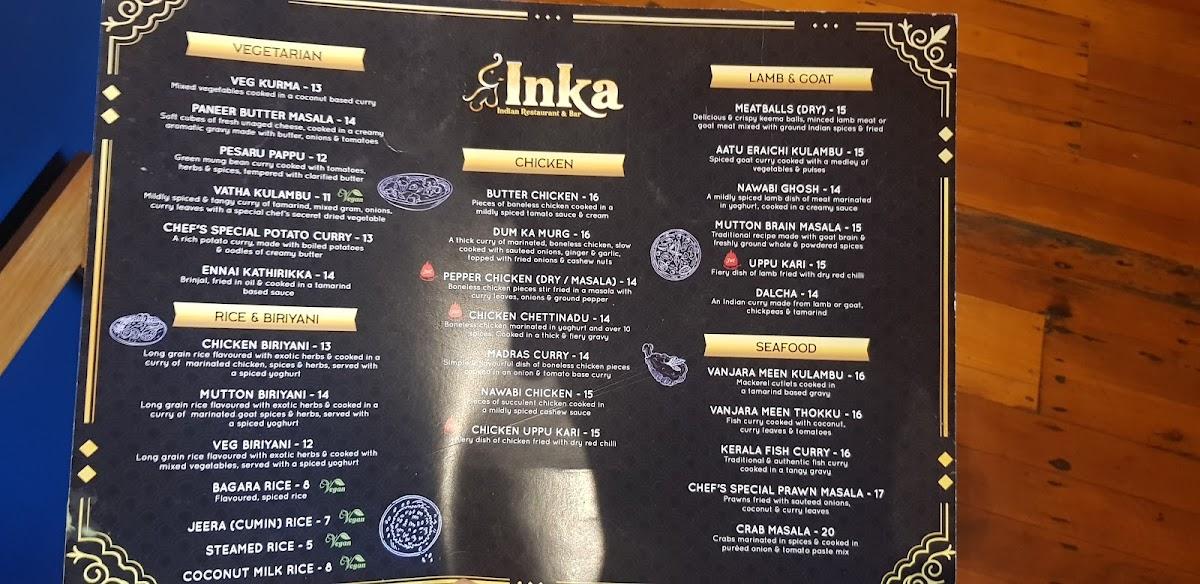 Menu at Inka - Indian Restaurant & Bar, Hawthorn