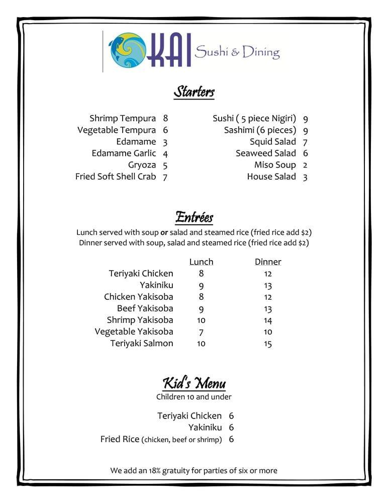 Menu at Kai Sushi & Dining restaurant, Santa Fe